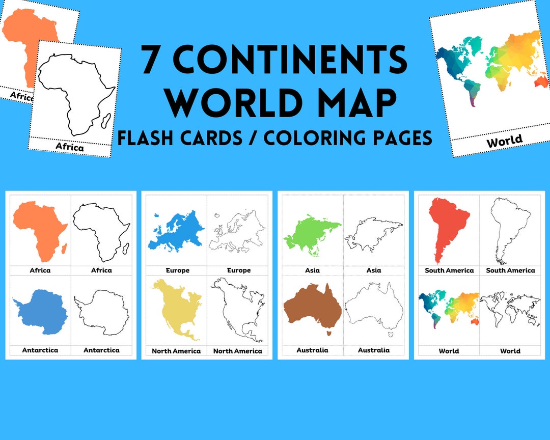 7 Continents Montessori Three Part Cards, Continents, World Map ...