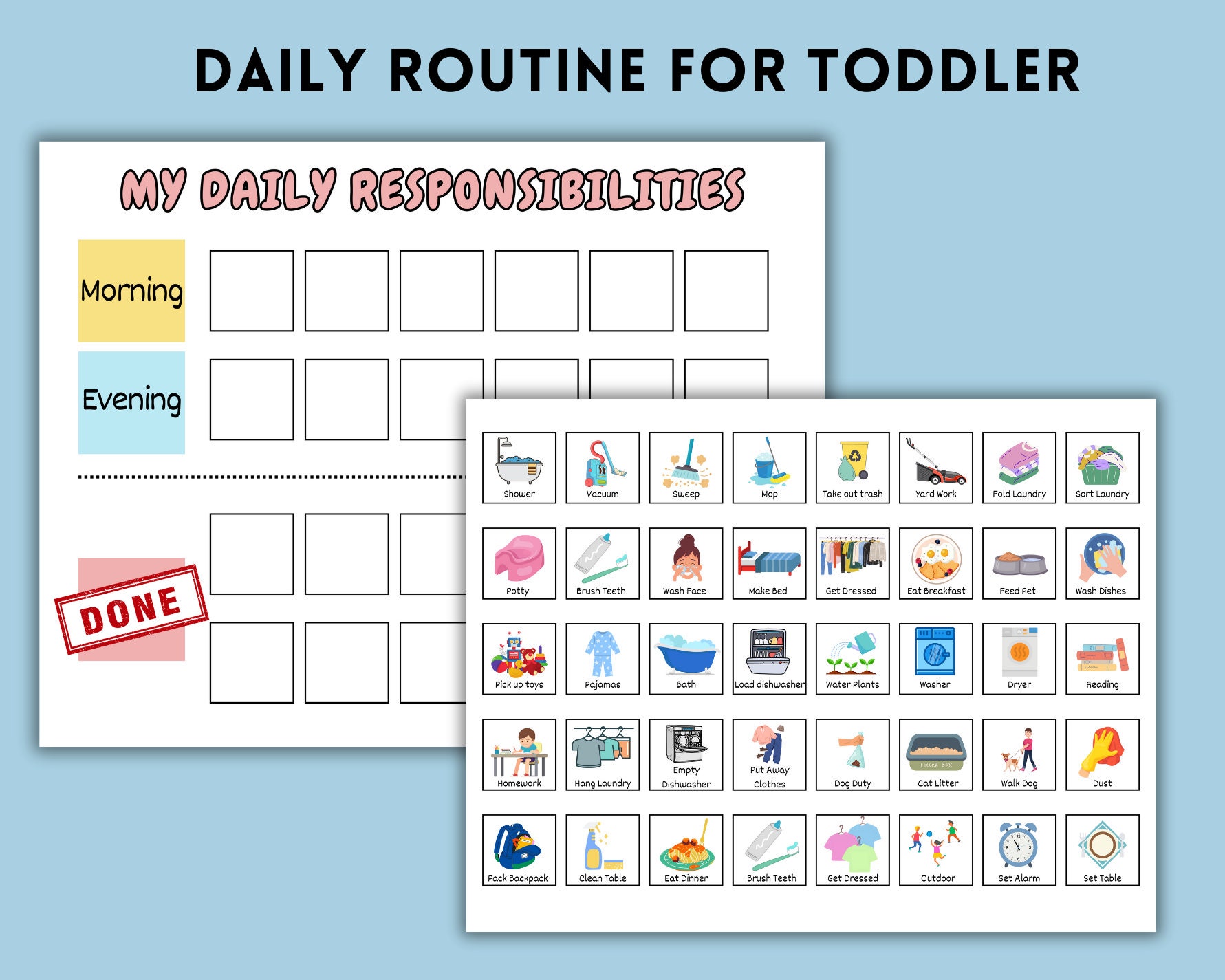Kids Chore Charts, Reward, Screen Time Chart Checklist, School Routine ...