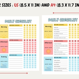 Kids Daily School Checklist Schedule Printable, Chore Chart, Daily ...