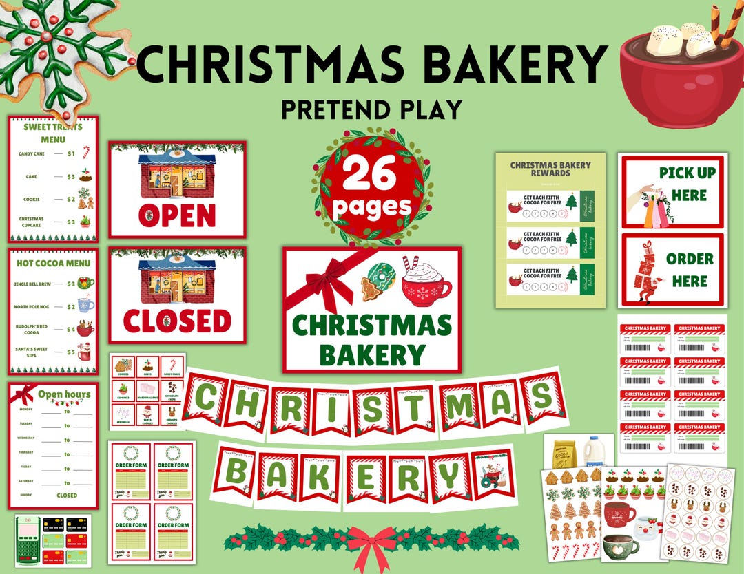 Christmas Bakery Dramatic Play Printable | Christmas Pretend Play ...