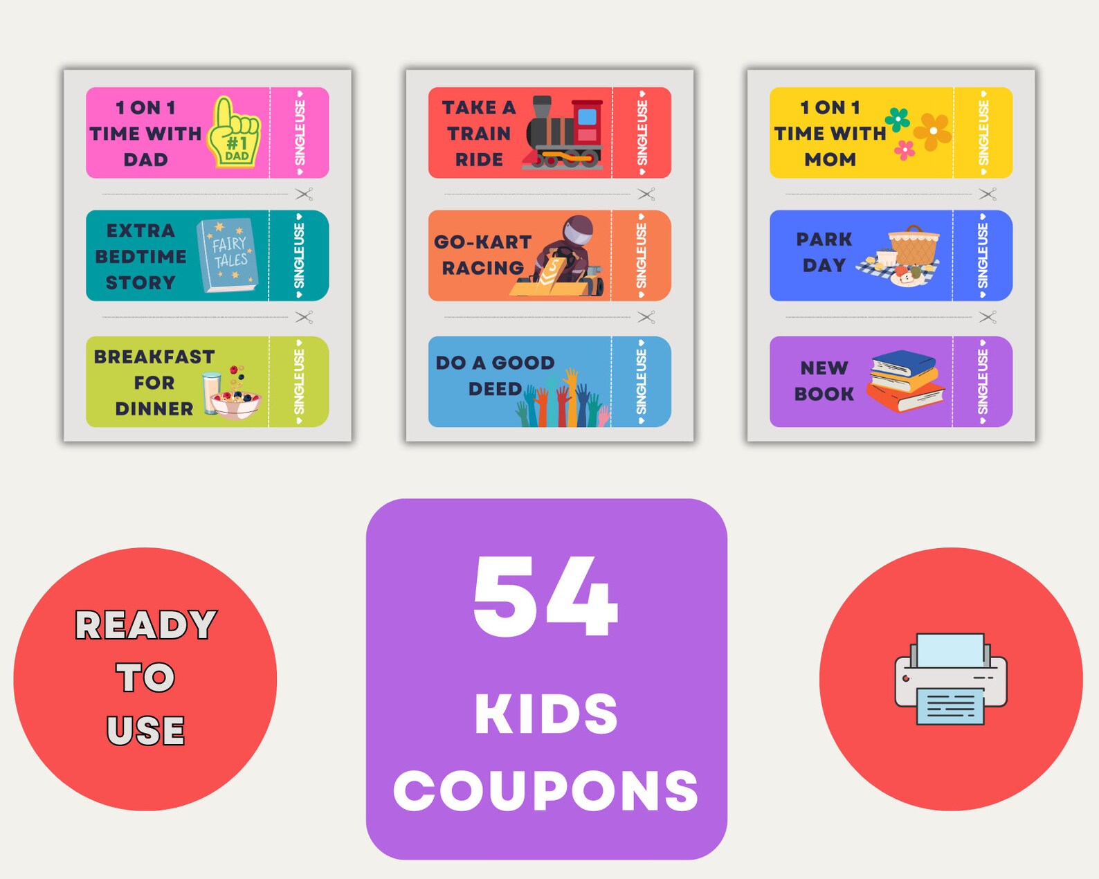 Kids Reward Birthday Coupons Printable Kids Activity Learning PDF - Etsy