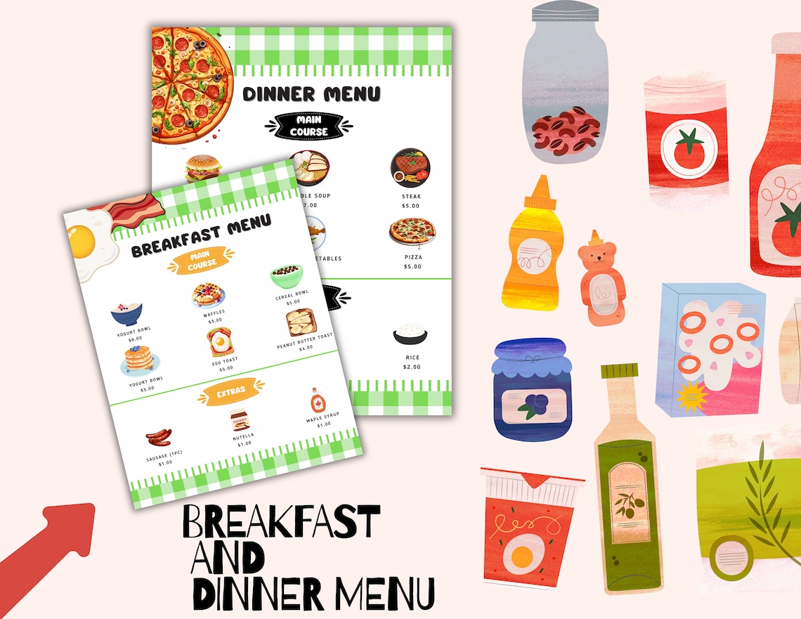 Pretend Play Restaurant Menu Printable, Kids Kitchen Play Menus, Kids ...