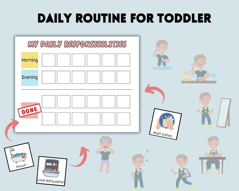 Kids Daily Responsibilities Chart, Printable Daily Routine, Chore Chart ...