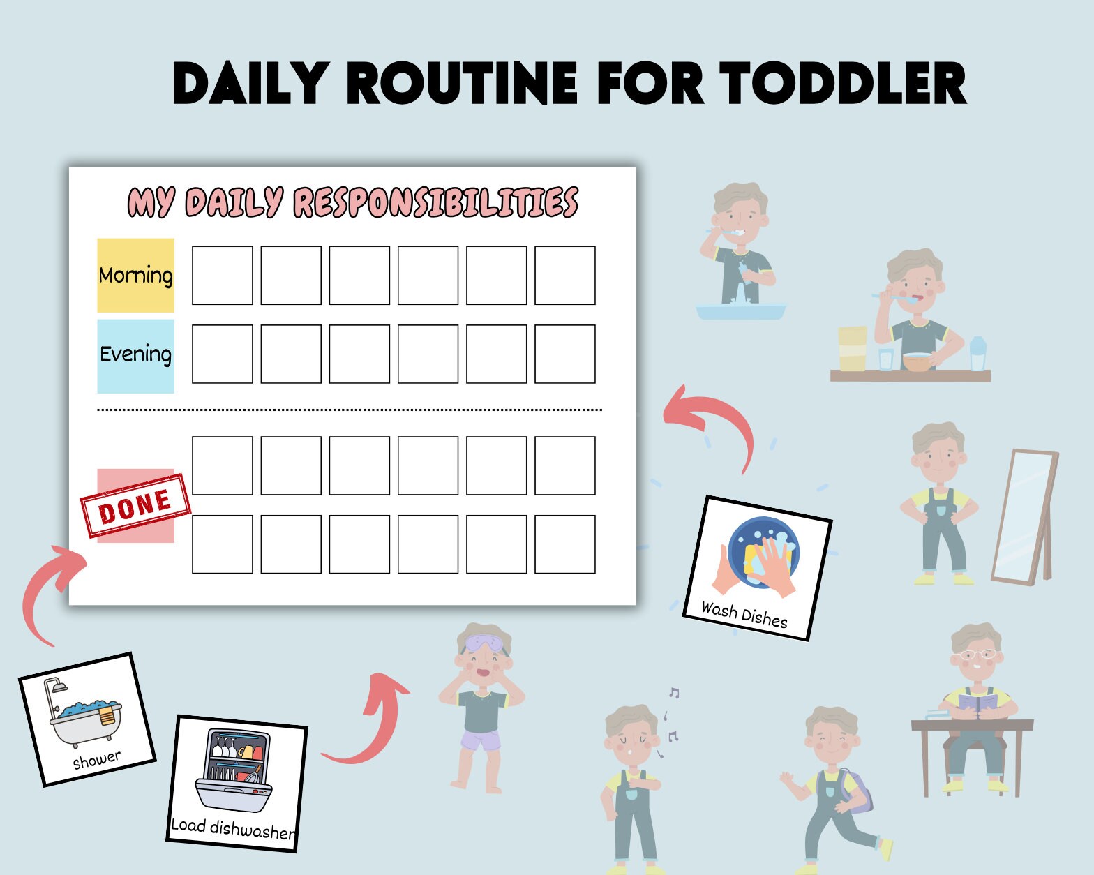 Kids Daily Responsibilities Chart, Printable Daily Routine, Chore Chart ...