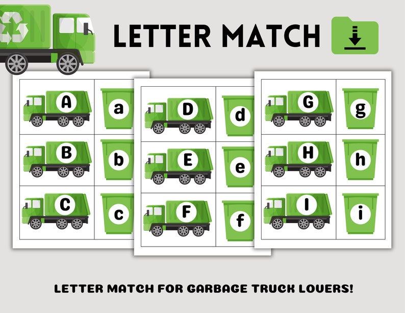 Garbage Truck Letter Match, Preschool Printable, Preschool Letters ...