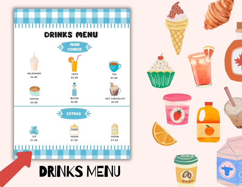 Pretend Play Restaurant Menu Printable, Kids Kitchen Play Menus, Kids ...