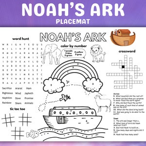 Noah's Ark Bible Stories Activity Placemat Kids Table Coloring Pages ...
