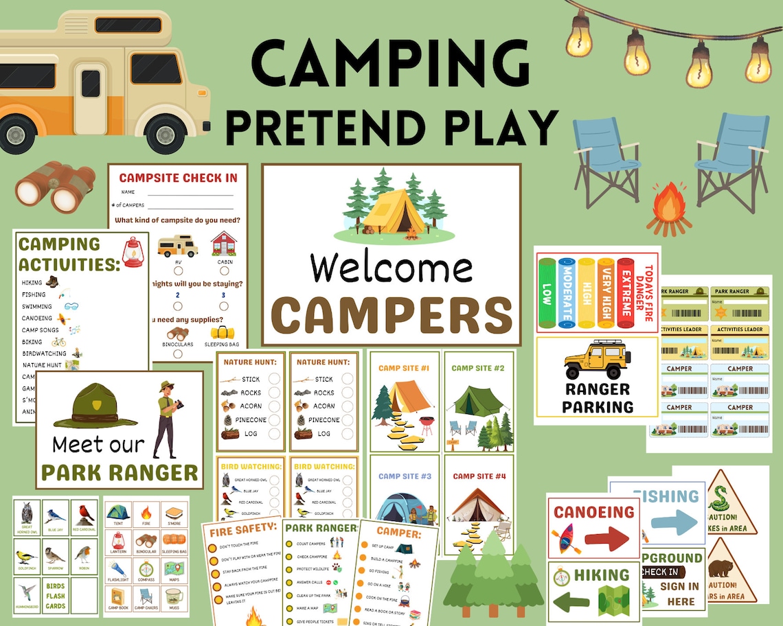 Camping Pretend Play Printable for Kids, Summer Activities, Camp Games ...