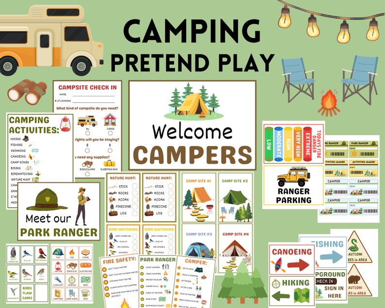 Camping Pretend Play Printable for Kids, Summer Activities, Camp Games ...