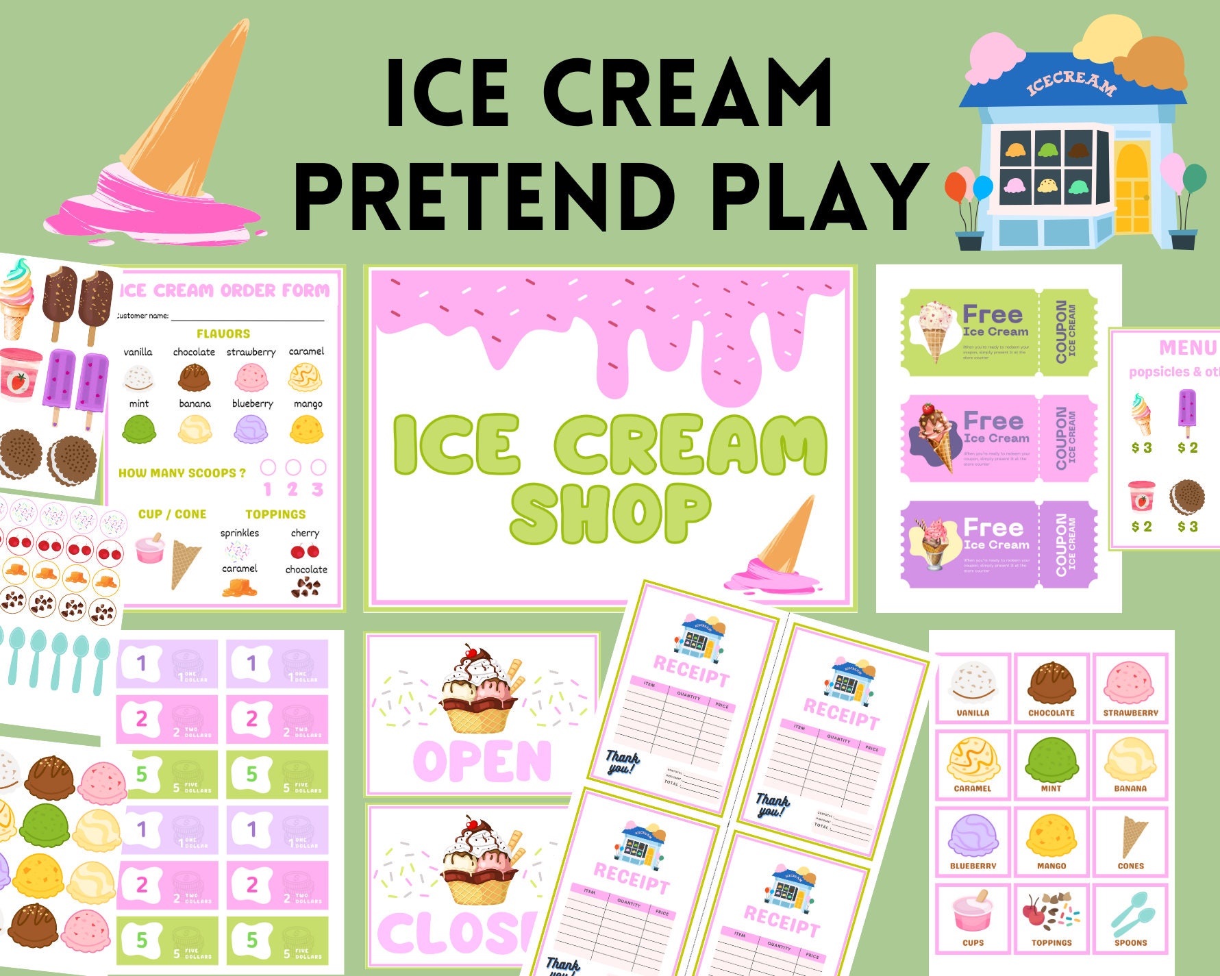 Ice Cream Shop Pretend Play Printable, Dramatic Play, Preschool ...