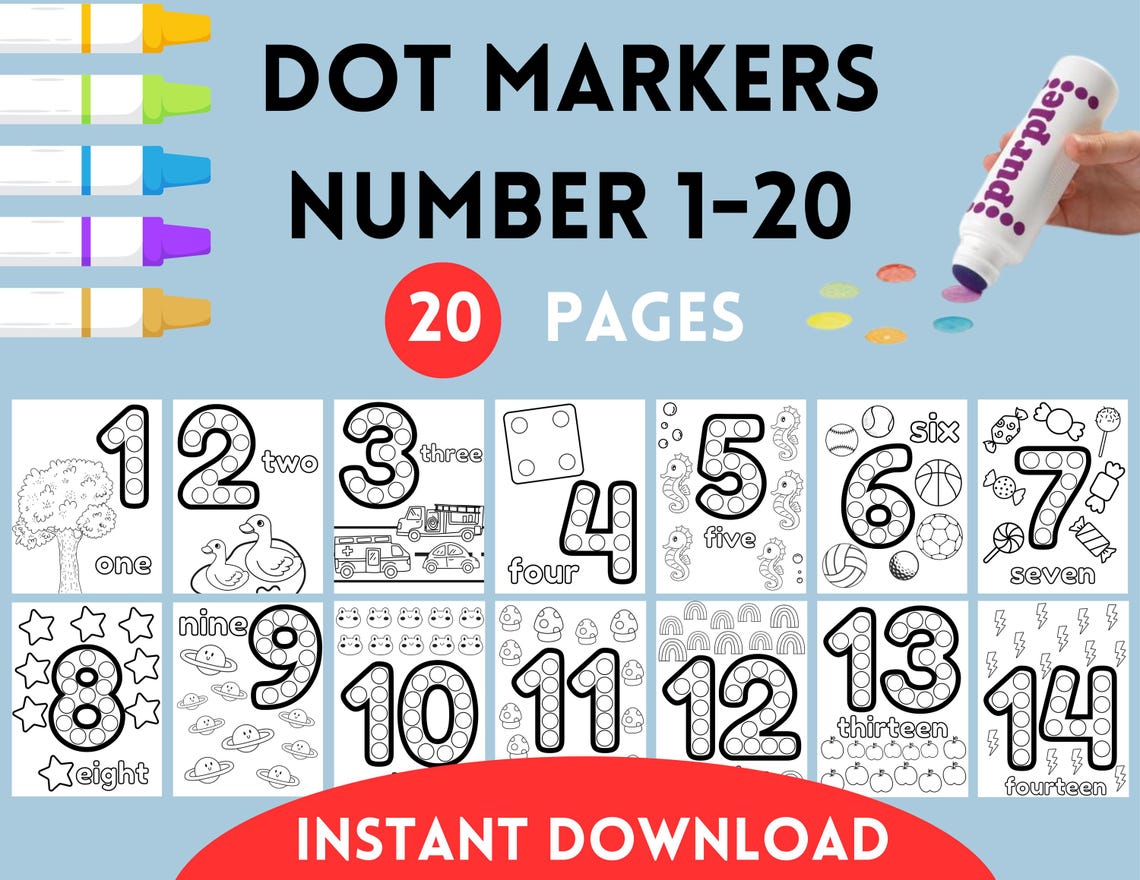 Numbers 1-20 Dot Markers Preschool Printable | Dab Markers Math ...