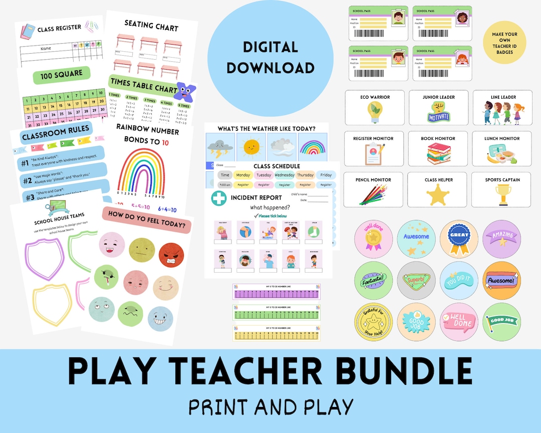 Teacher Pretend Play Set , Printable Instant Download , Dramatic Play ...