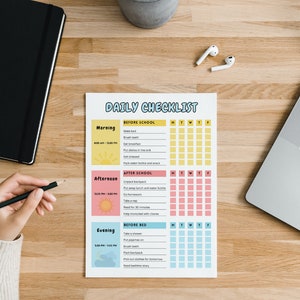 Kids Daily School Checklist Schedule Printable, Chore Chart, Daily ...