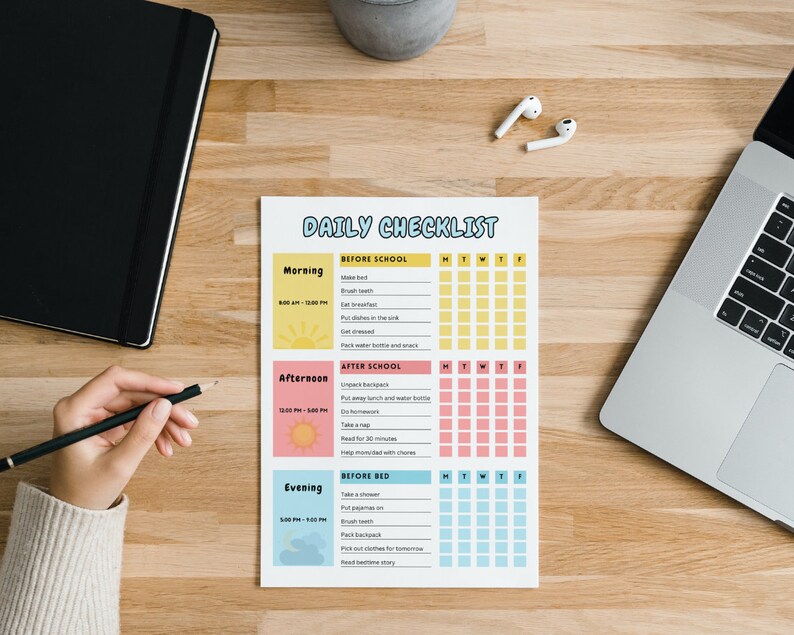 Kids Daily School Checklist Schedule Printable, Chore Chart, Daily ...