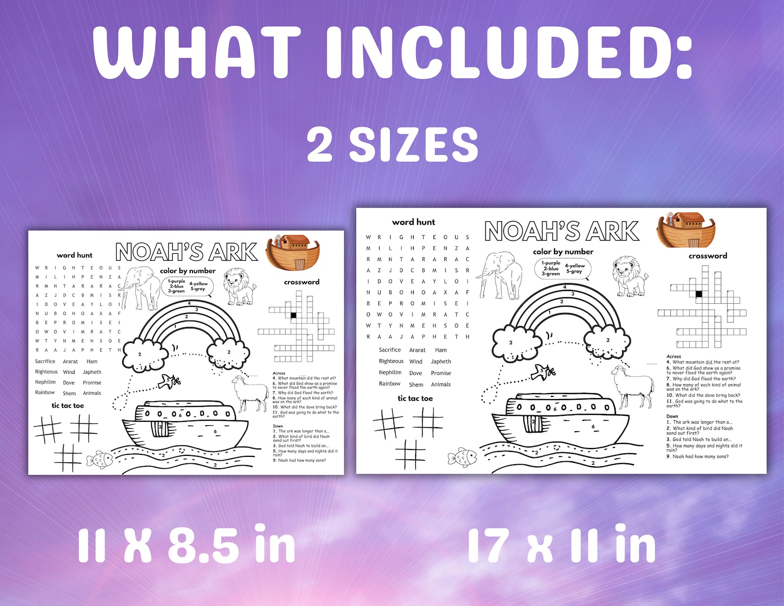 Noah's Ark Bible Stories Activity Placemat Kids Table Coloring Pages ...