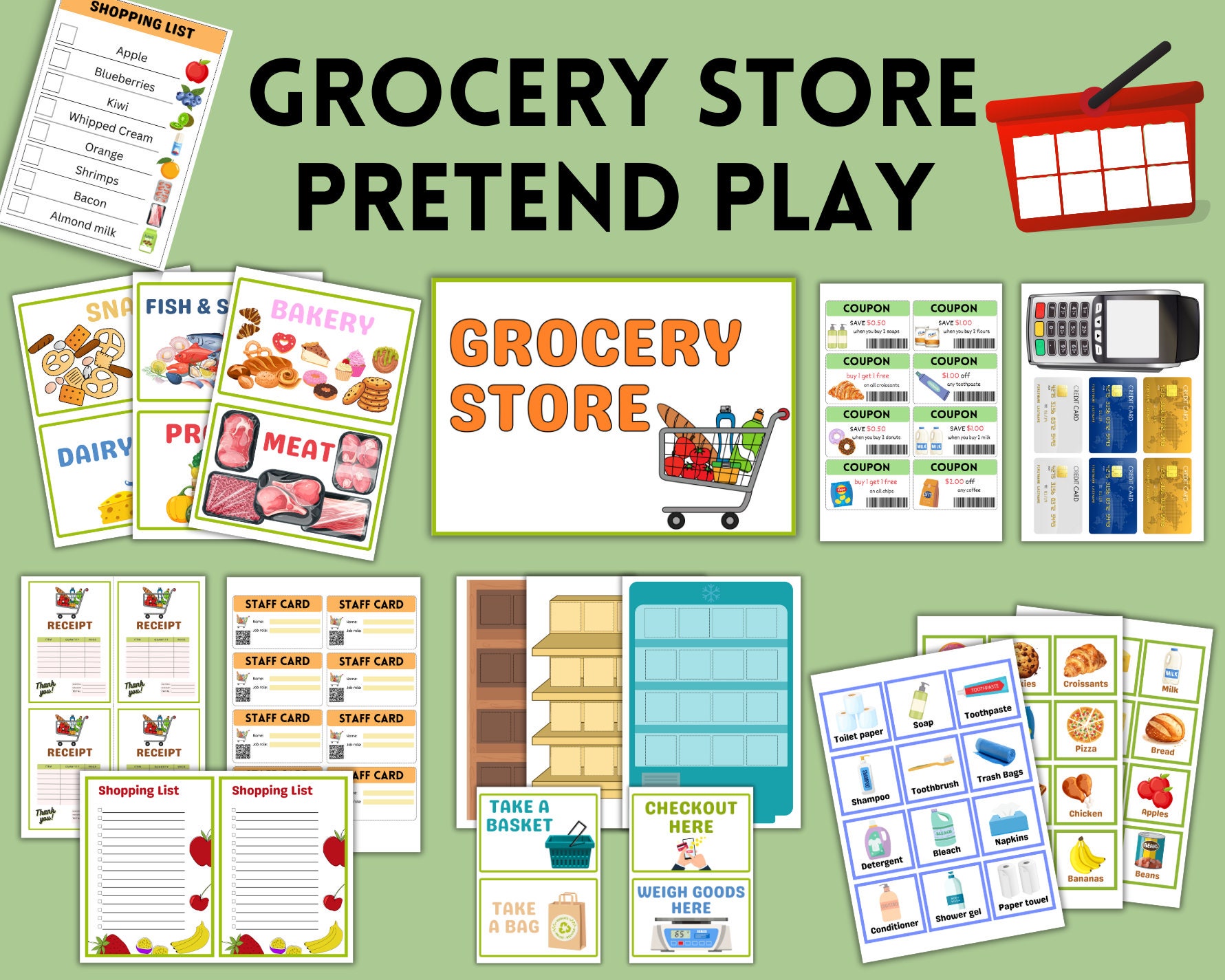 Shopping List Grocery Game, Grocery Store Pretend Play, Homeschool ...