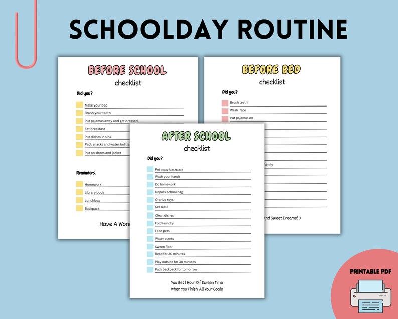 Kids Chore Charts, Reward, Screen Time Chart Checklist, School Routine ...