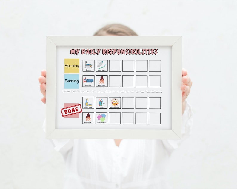 Kids Daily Responsibilities Chart, Printable Daily Routine, Chore Chart ...
