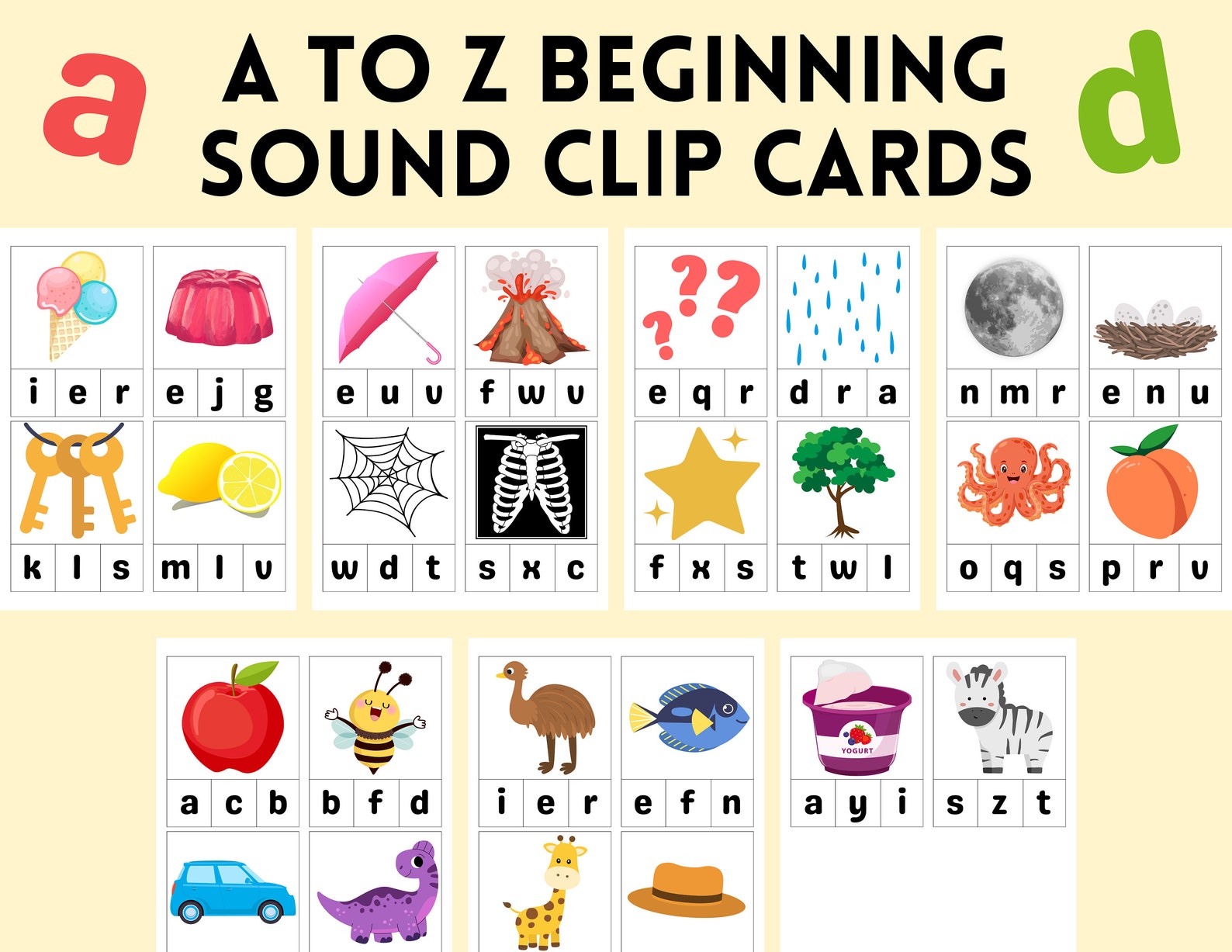 A to Z Beginning Sounds Clip Cards, Preschool Printable, Kindergarten ...