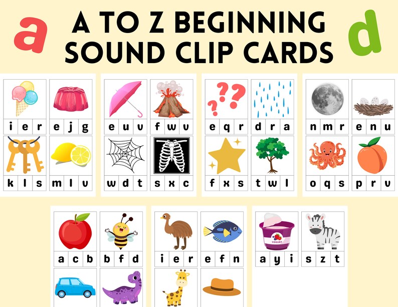 A to Z Beginning Sounds Clip Cards, Preschool Printable, Kindergarten ...
