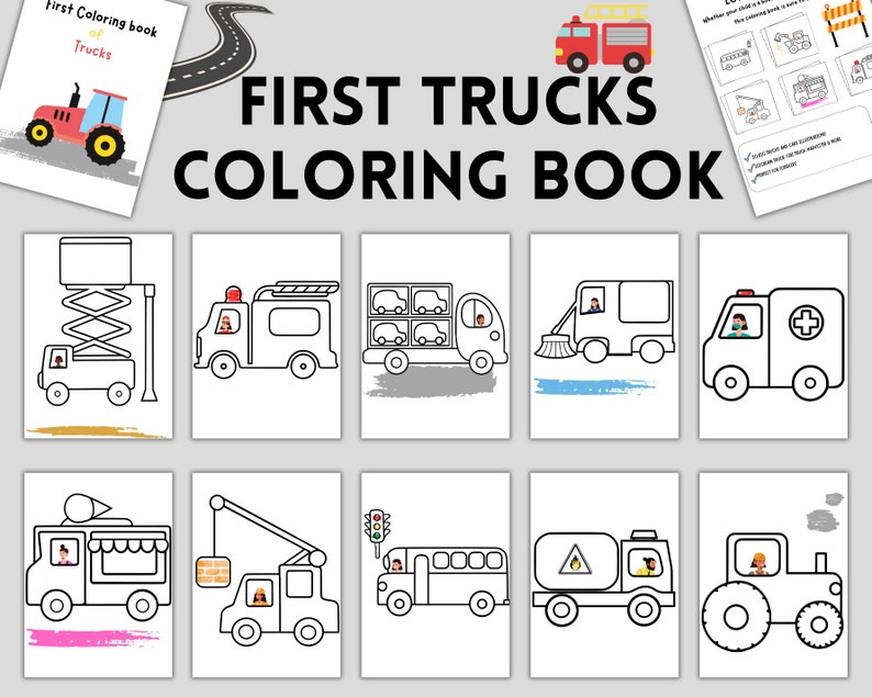 First Trucks Coloring Book, Coloring Pages, First Activities for Kids ...
