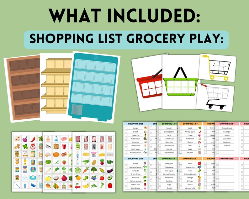 Grocery Store Shopping Pretend Play Kit: Shopping List Game (printable ...