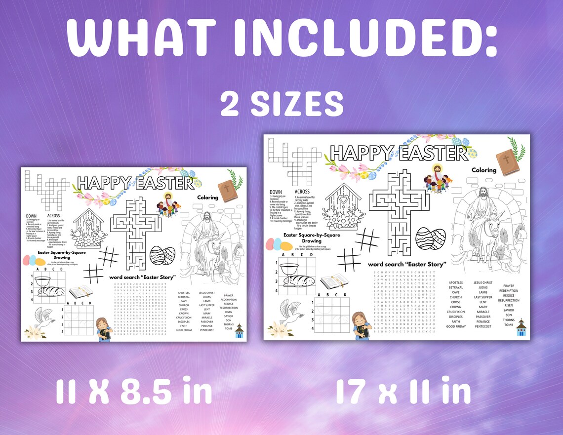 Kids Easter Bible Activity Coloring Placemat, Easter Sunday School ...