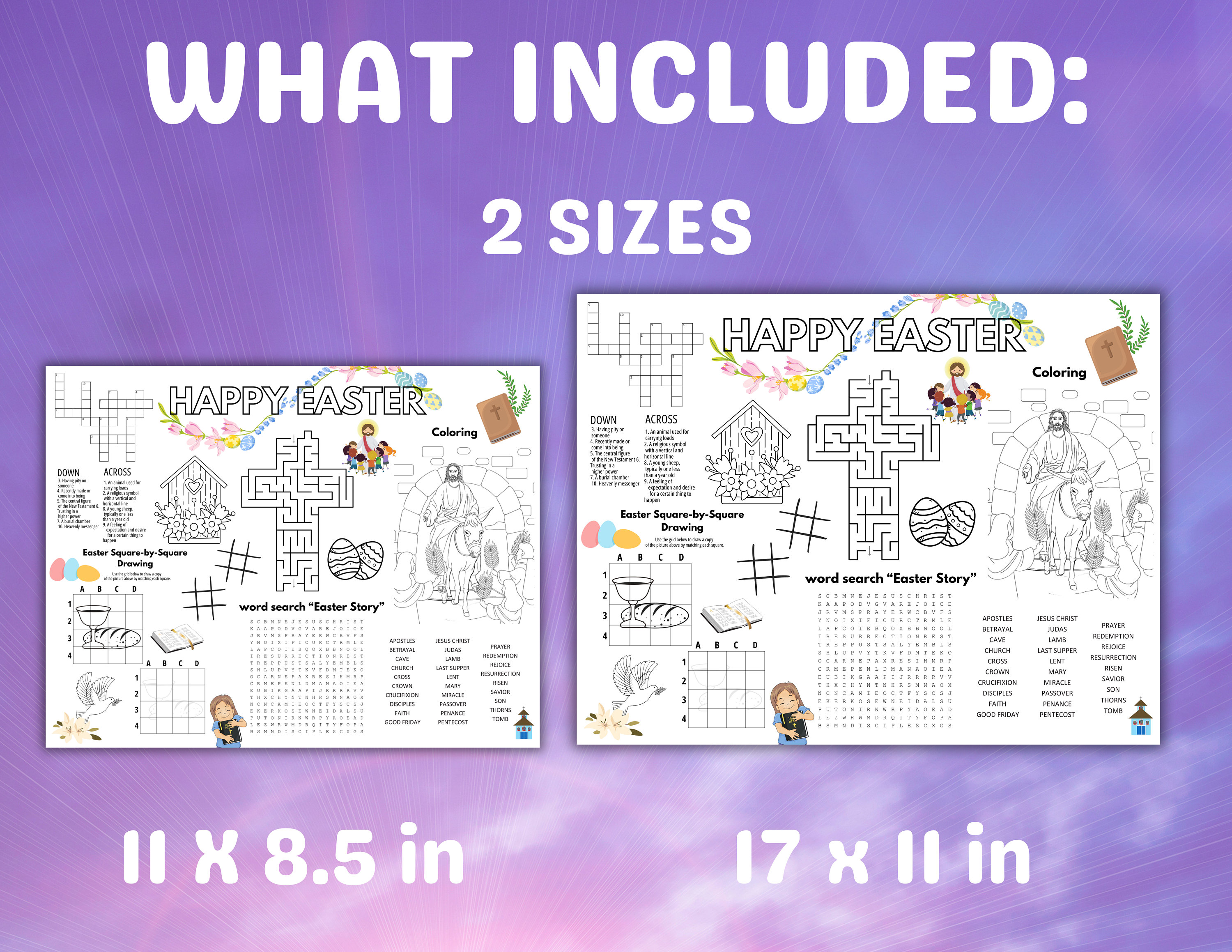 Kids Easter Bible Activity Coloring Placemat, Easter Sunday School ...