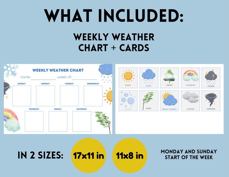 32 Weather Flash Cards, Weather Weekly Chart, INSTANT DOWNLOAD, Toddler ...