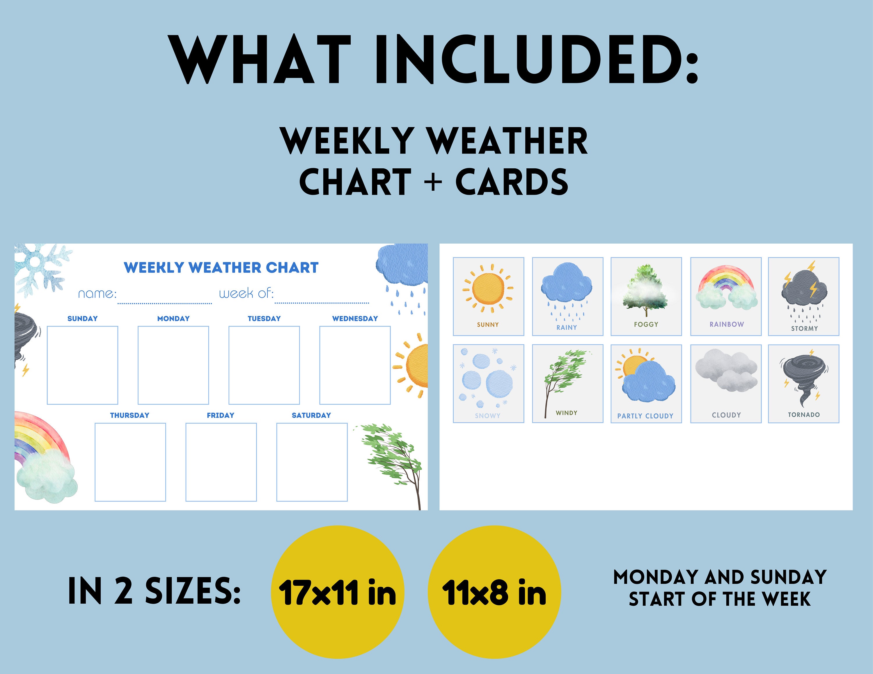 Weather Flash Cards, Weekly Chart, Montessori Learning (digital ...