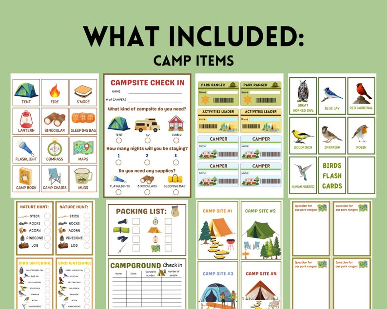 Camping Pretend Play Printable for Kids, Summer Activities, Camp Games ...
