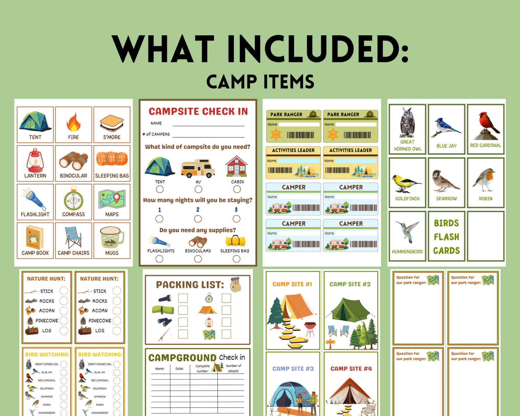 Camping Pretend Play Printable for Kids, Summer Activities, Camp Games ...