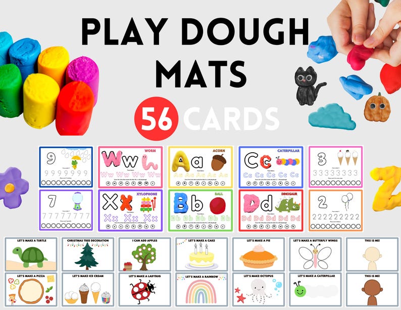 Counting and Alphabet Play Dough Mats Bundle | 3 Packs: Letters ...