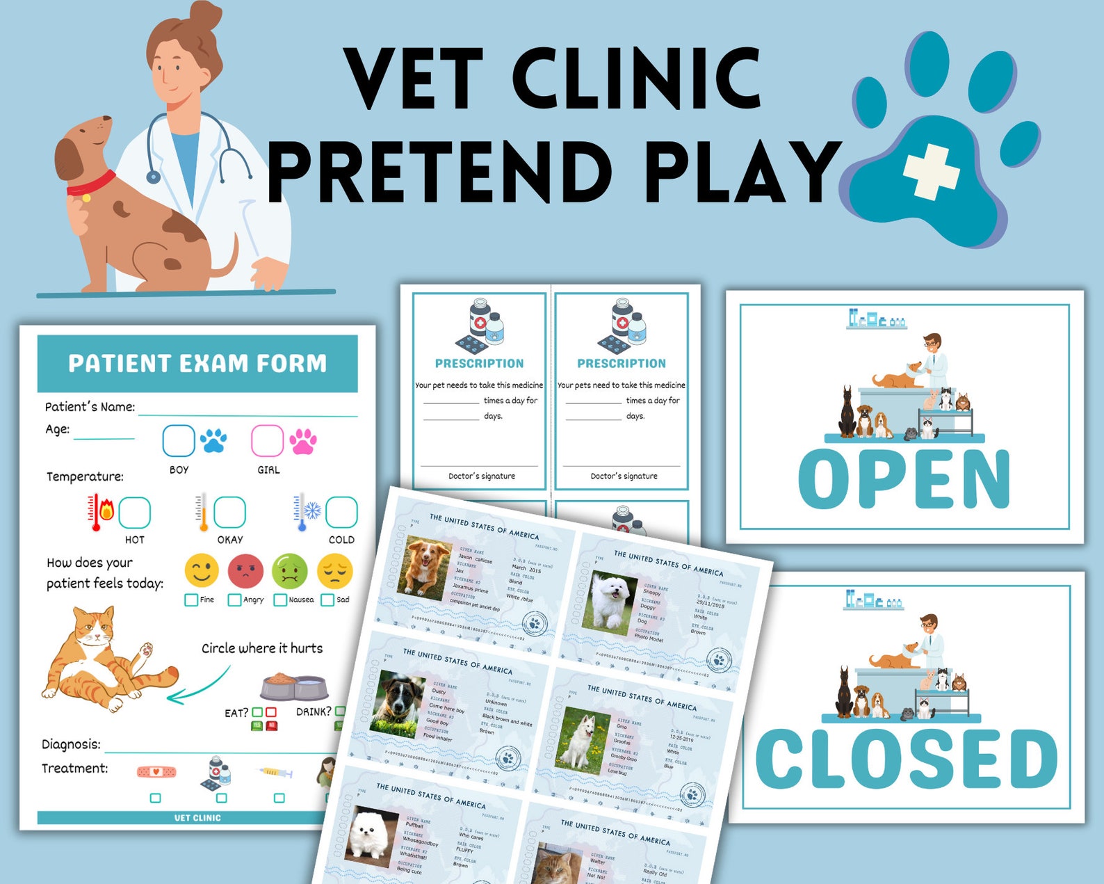 Vet Clinic Pretend Play Printable, Vet Dramatic Play Printable, Kids ...