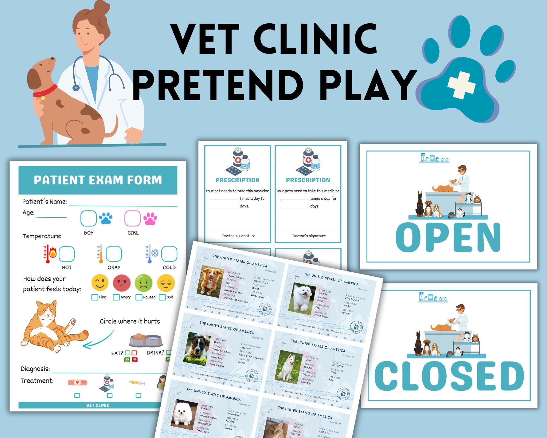 Vet Clinic Pretend Play Printable, Vet Dramatic Play Printable, Kids ...