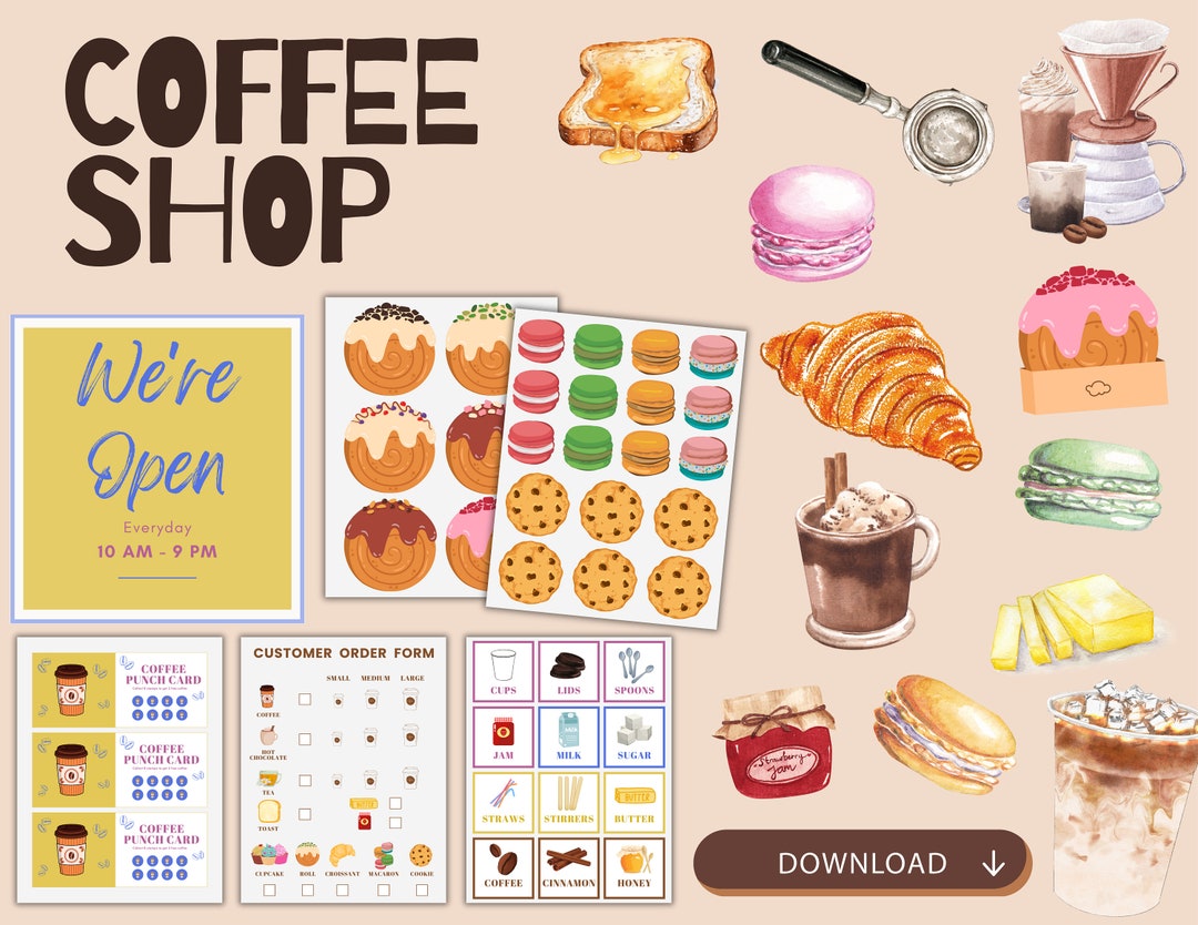 Coffee Shop Dramatic Play Printables, Kids Cafe Pretend Play, Coffee ...