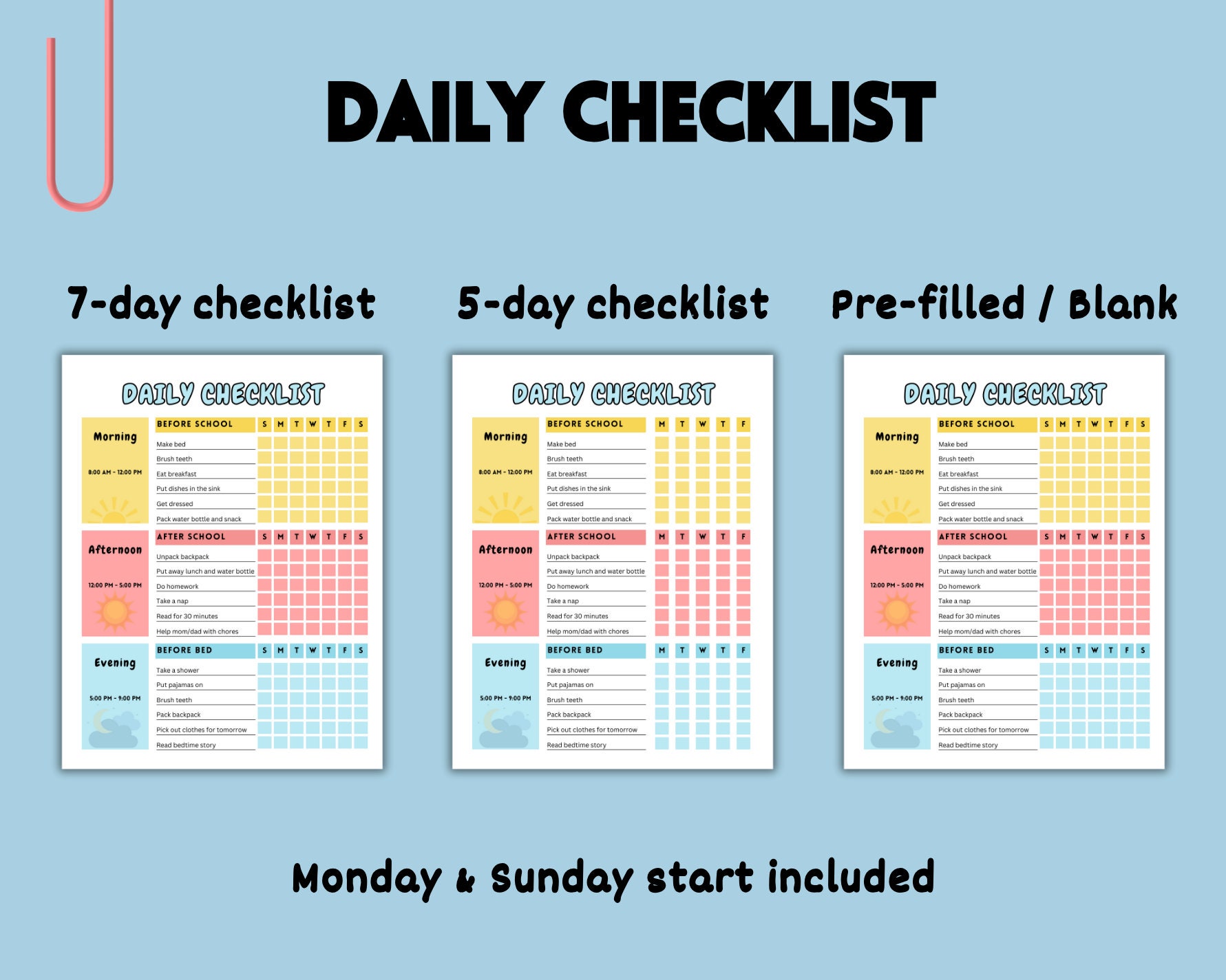 Kids Chore Charts, Reward, Screen Time Chart Checklist, School Routine ...