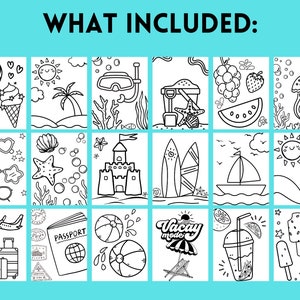 Summer Fun Coloring Page Set , Instant Download, Pool Party Activity ...