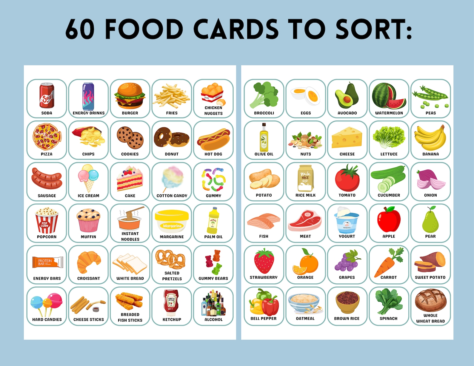 Healthy or Unhealthy Food Sorting Game Printable Kids Activity Learning ...