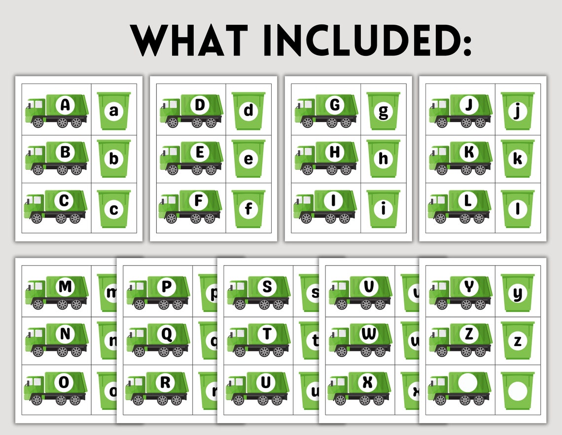 Garbage Truck Letter Match Printable Kids Activity Learning PDF - Etsy