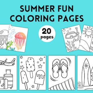 Summer Fun Coloring Page Set , Instant Download, Pool Party Activity ...