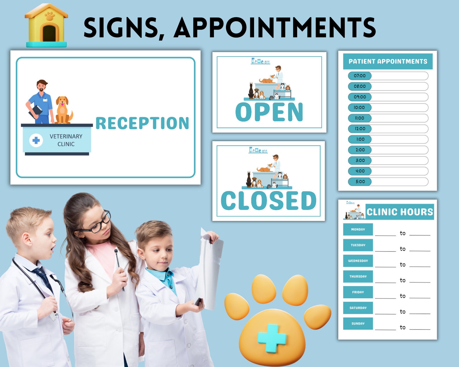 Vet Clinic Pretend Play Printable Set, Kids Activities (digital ...