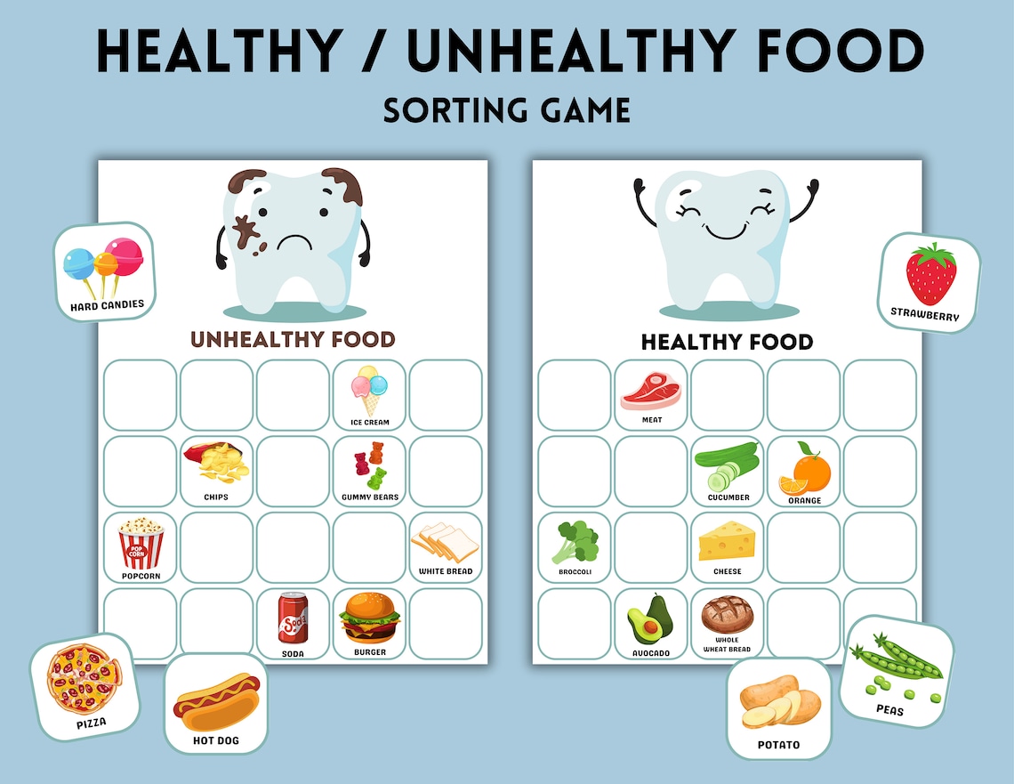 Healthy or Unhealthy Food Sorting Game, Busy Book Pages, Toddler ...