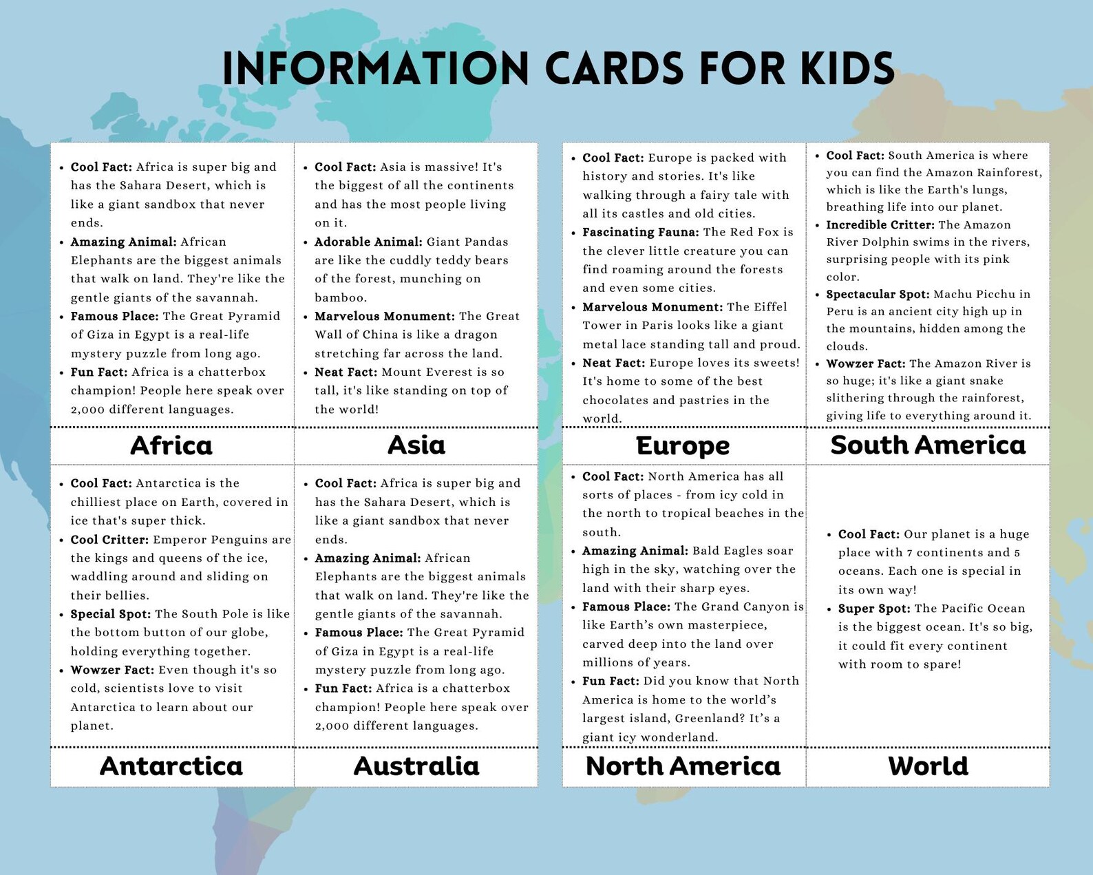 7 Continents Montessori Three-part Cards | World Map and Continent ...