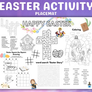 Kids Easter Bible Activity Coloring Placemat, Easter Sunday School ...