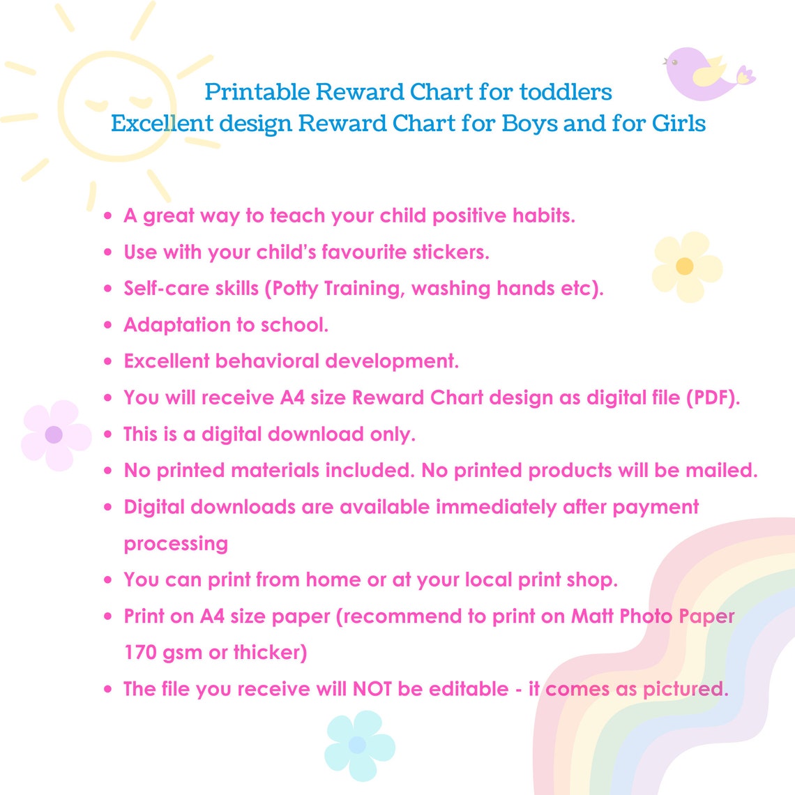 Printable Reward Chart for Boys - Etsy
