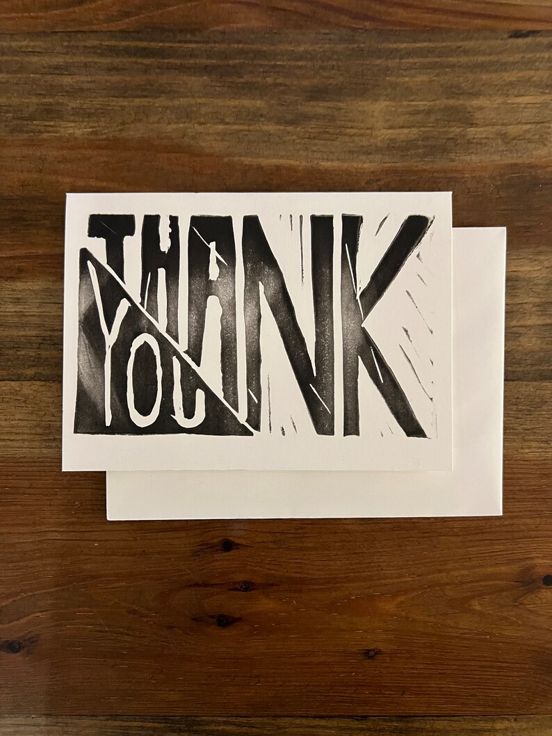 Thank You Card—greeting Card—block Print—handmade - Etsy