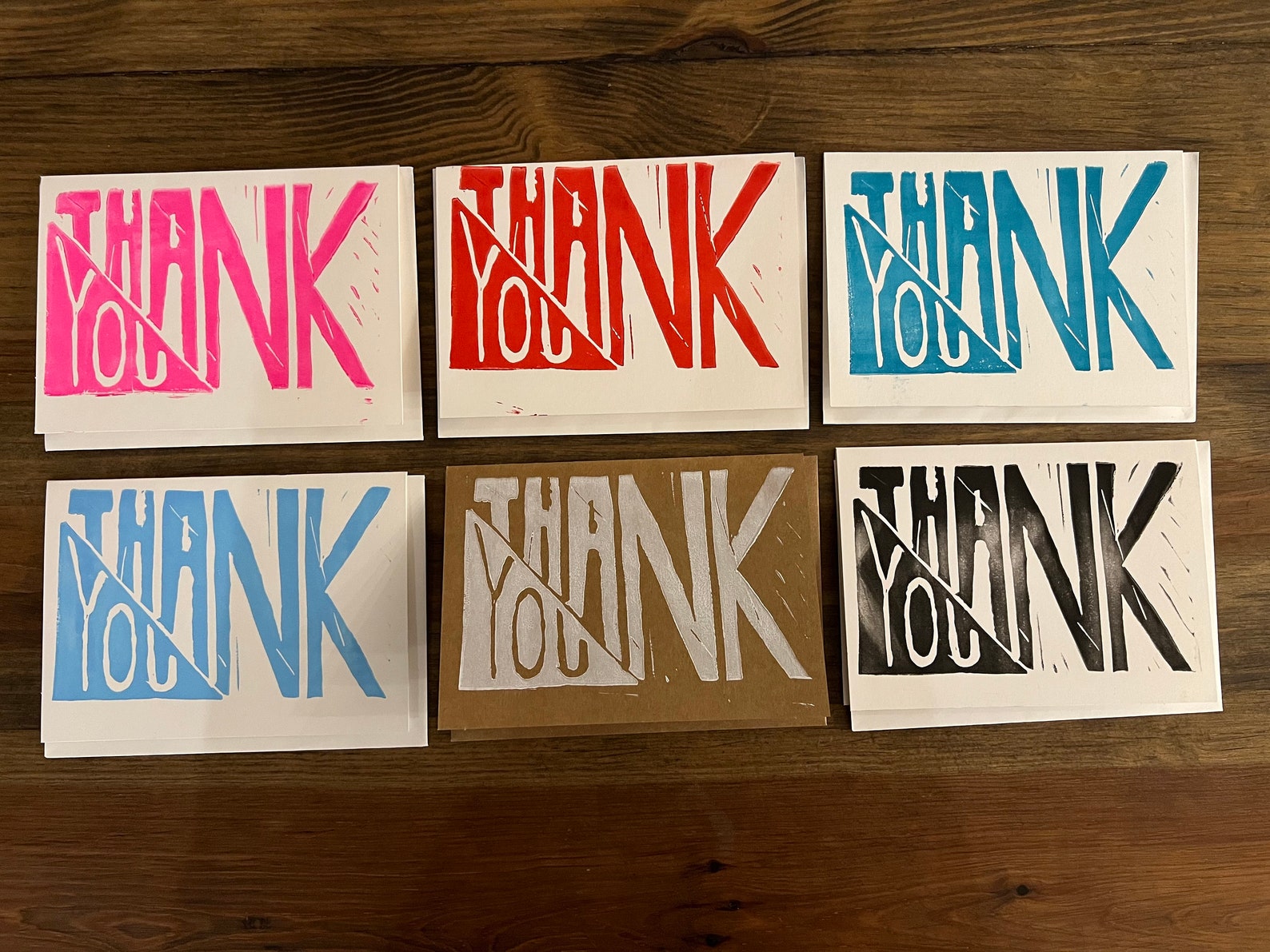 Thank You Card—greeting Card—block Print—handmade - Etsy