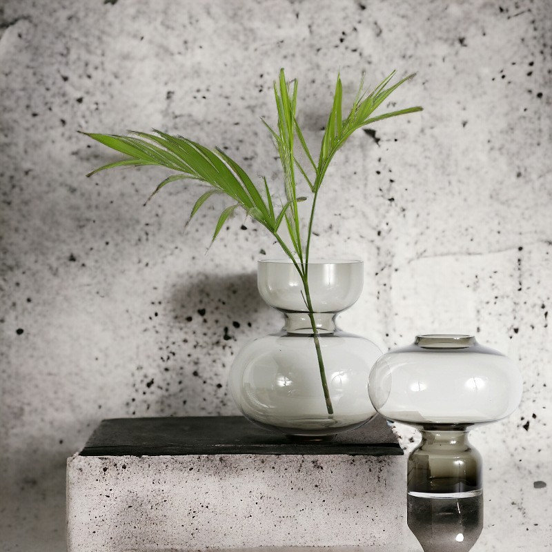 Grey Glass Bubbled Vase - Open Flower Vase - Glass Home Decor - Flower ...