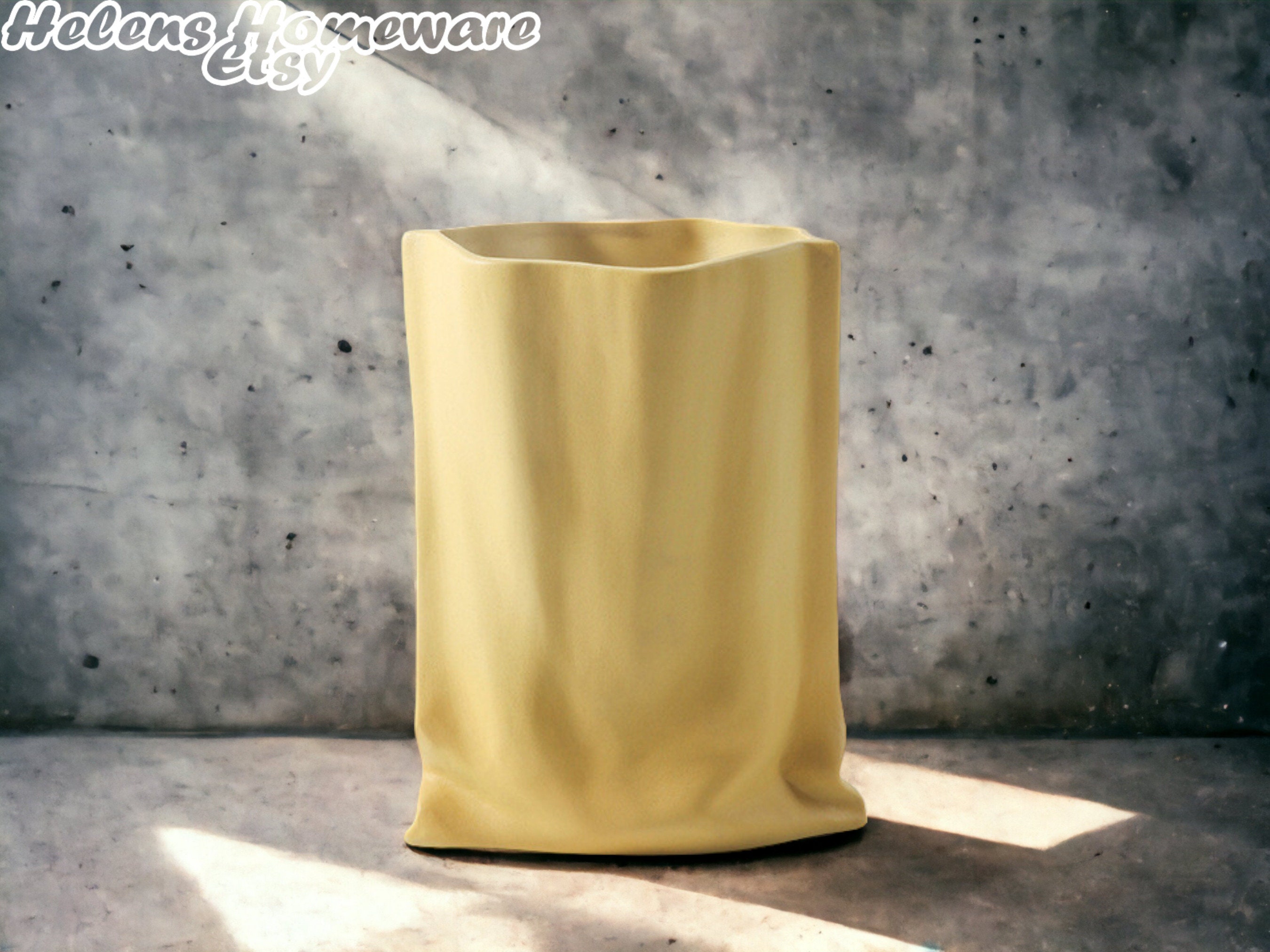 Yellow Ceramic Vase Minimalist Vase Dainty Plant Vase Sack Vase Vase ...